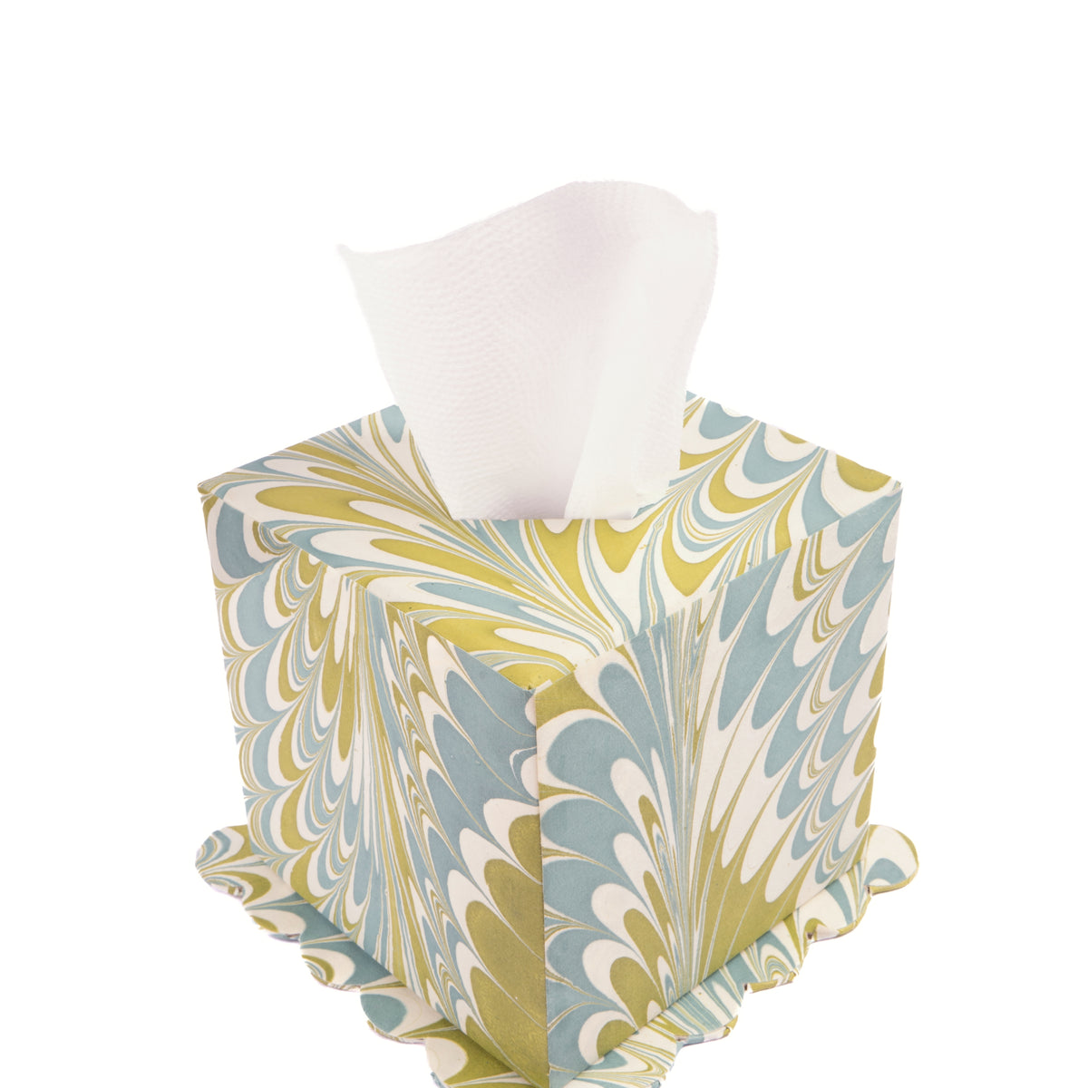 Hand-Marbled Scallop Tissue Box Cover in Robin Blue – Inner Child