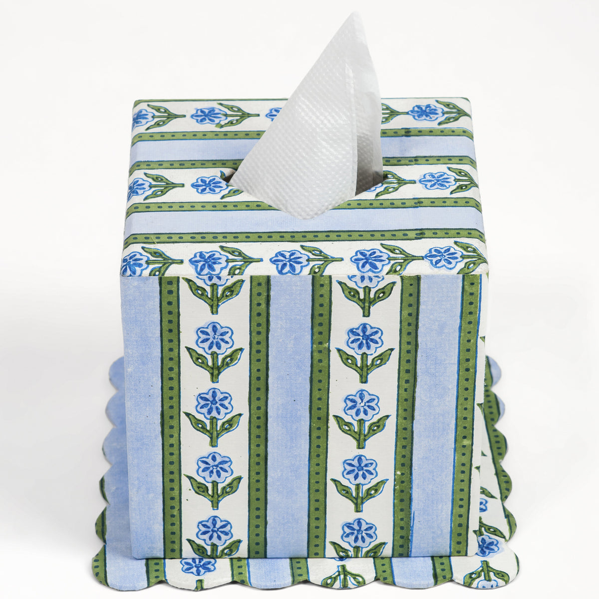 Cottage Garden Blockprint Scallop Tissue Box Cover in Blue – Inner Child