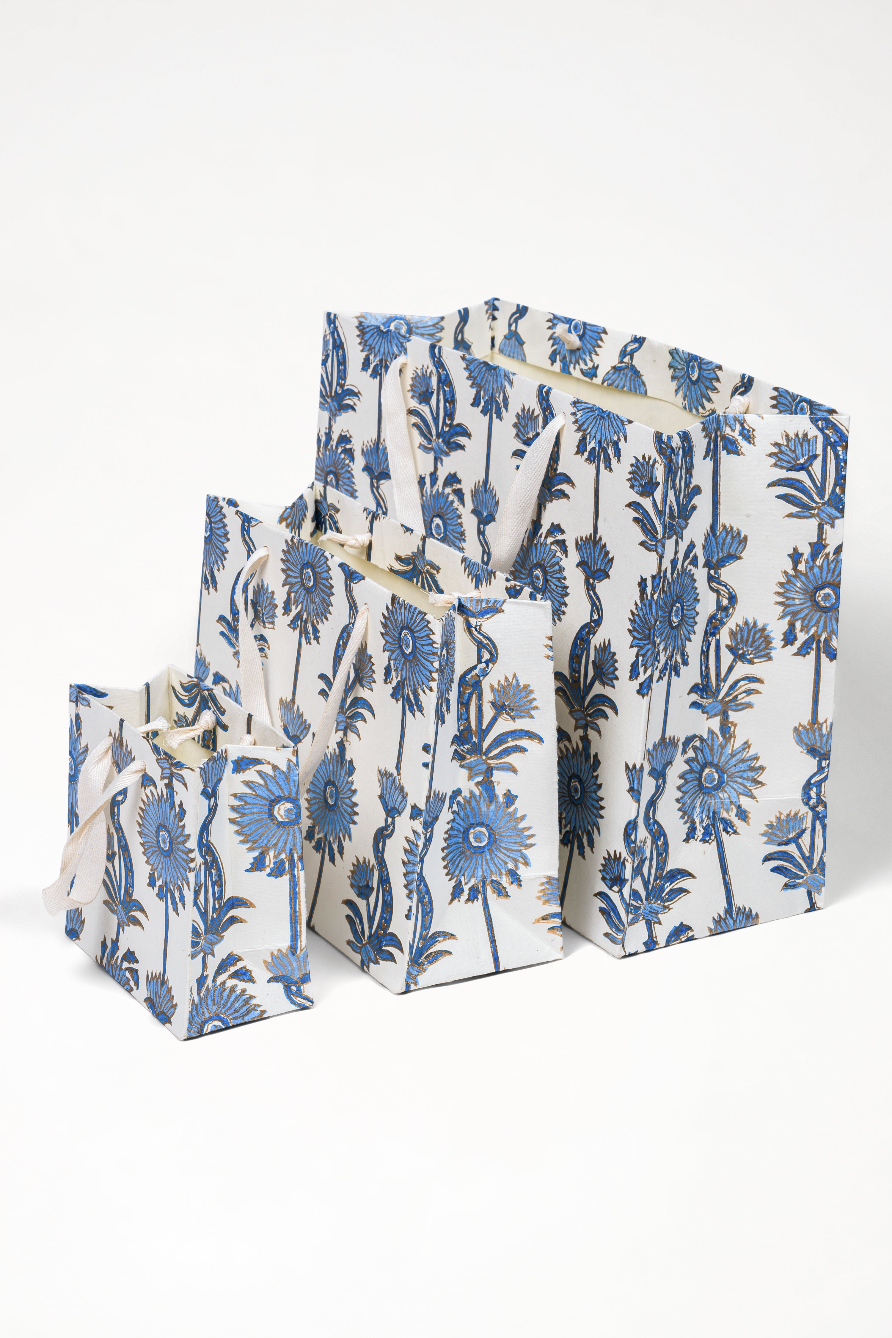 Floral Vines Blockprint Gift Bag in Blue – Inner Child