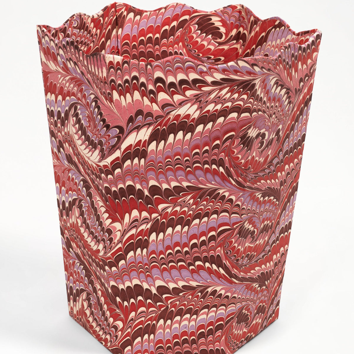Hand-Marbled Scallop Waste Bin / Storage Bin in Florentine Pink – Inner ...