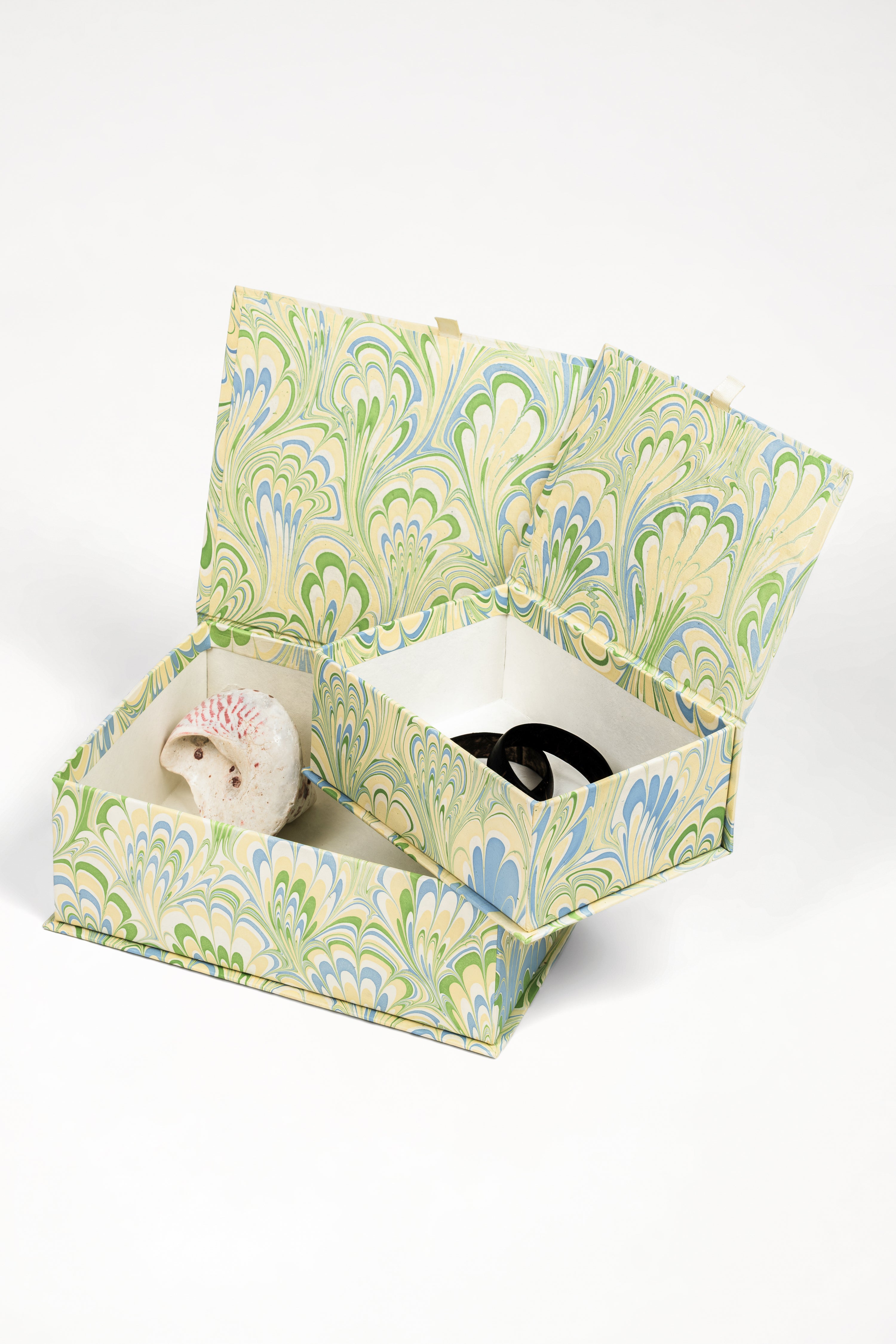 Hand-Marbled Keepsake Box Set in Seaglass Peacock – Inner Child